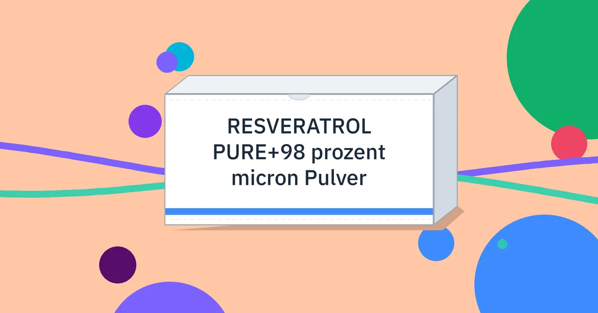 Symbolbild: Packung mit der Aufschrift RESVERATROL PURE+98 prozent micron Pulver (PZN 16882947) – Verfügbarkeit und Bezug in Apotheken in Frankfurt am Main