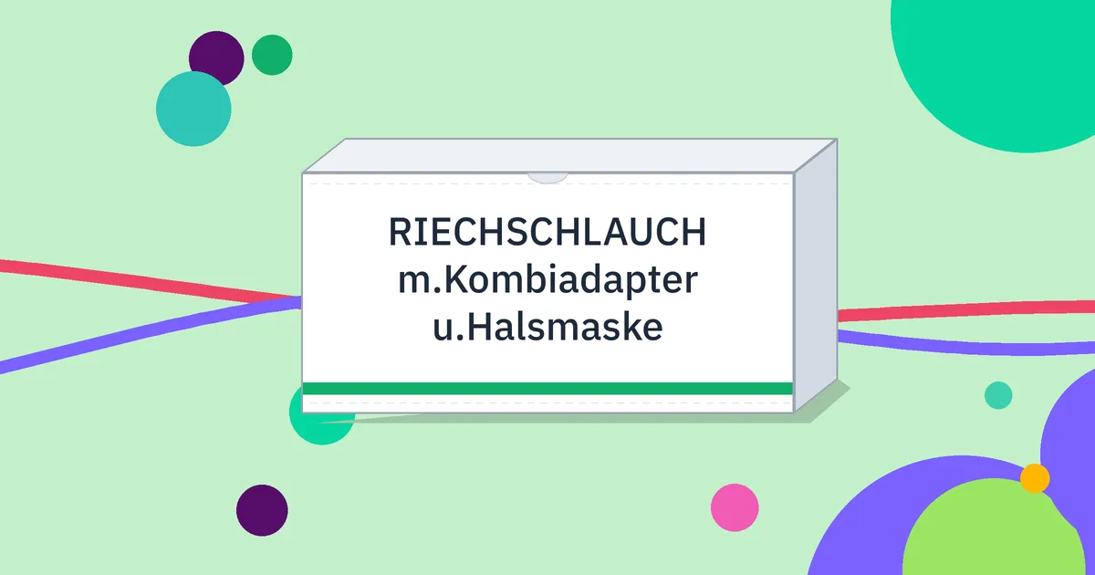 Symbolbild: Packung mit der Aufschrift RIECHSCHLAUCH m.Kombiadapter u.Halsmaske (PZN 04310996) – Verfügbarkeit und Bezug in Apotheken in Frankfurt am Main