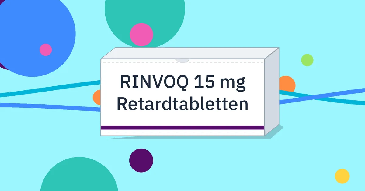 Symbolbild: Packung mit der Aufschrift RINVOQ 15 mg Retardtabletten (PZN 20214140) – Verfügbarkeit und Bezug in Apotheken in Frankfurt am Main