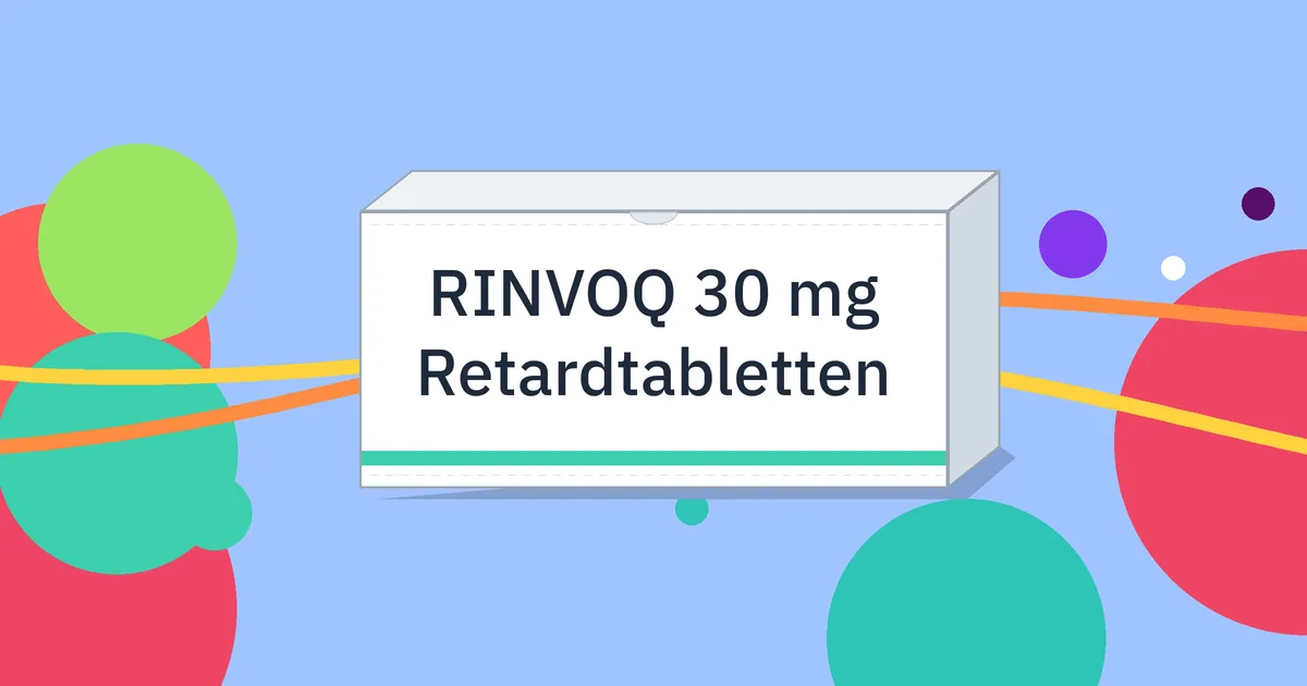 Symbolbild: Packung mit der Aufschrift RINVOQ 30 mg Retardtabletten (PZN 18045813) – Verfügbarkeit und Bezug in Apotheken in Frankfurt am Main
