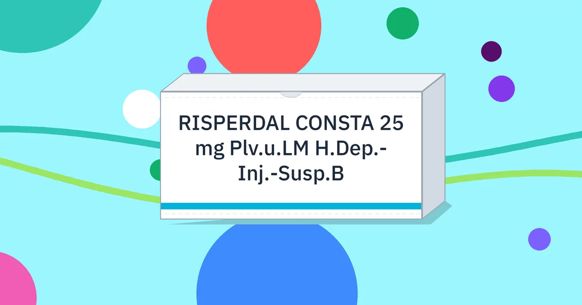 Symbolbild: Packung mit der Aufschrift RISPERDAL CONSTA 25 mg Plv.u.LM H.Dep.-Inj.-Susp.B (PZN 09780086) – Verfügbarkeit und Bezug in Apotheken in Frankfurt am Main
