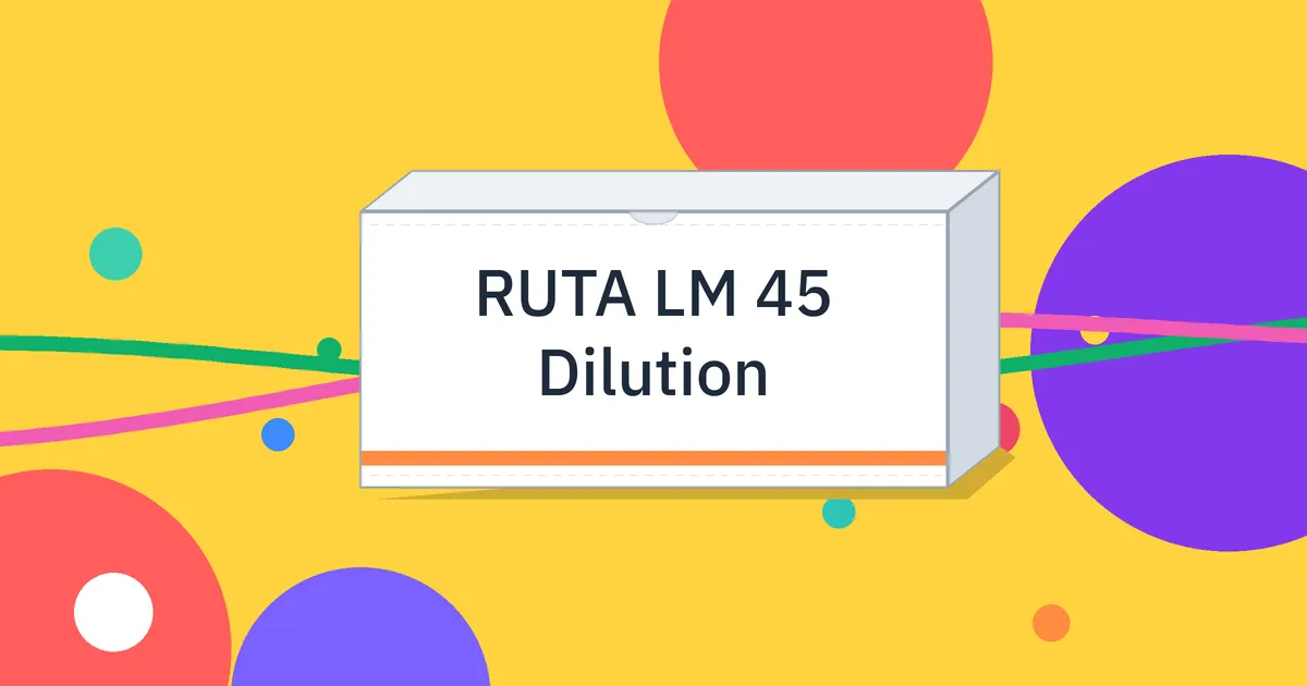 Symbolbild: Packung mit der Aufschrift RUTA LM 45 Dilution (PZN 13173908) – Verfügbarkeit und Bezug in Apotheken in Frankfurt am Main