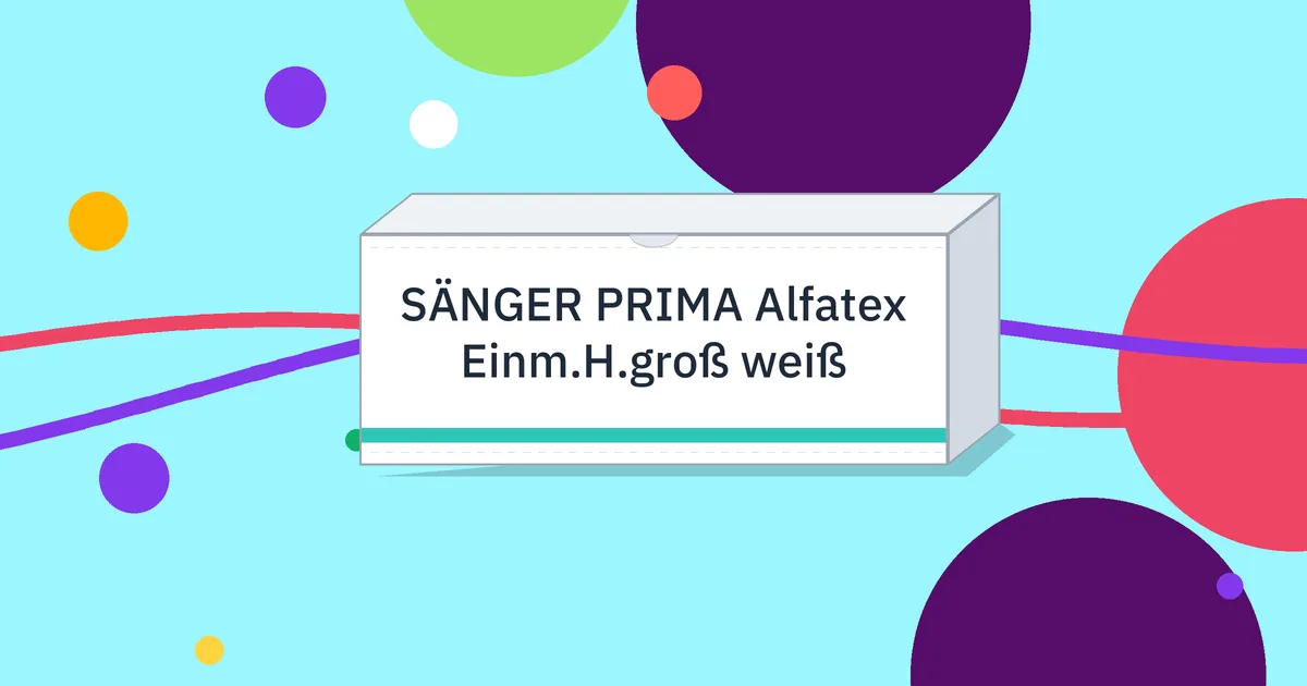 Symbolbild: Packung mit der Aufschrift SÄNGER PRIMA Alfatex Einm.H.groß weiß (PZN 02190737) – Verfügbarkeit und Bezug in Apotheken in Frankfurt am Main