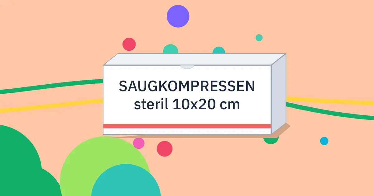 Symbolbild: Packung mit der Aufschrift SAUGKOMPRESSEN steril 10x20 cm (PZN 17562529) – Verfügbarkeit und Bezug in Apotheken in Frankfurt am Main