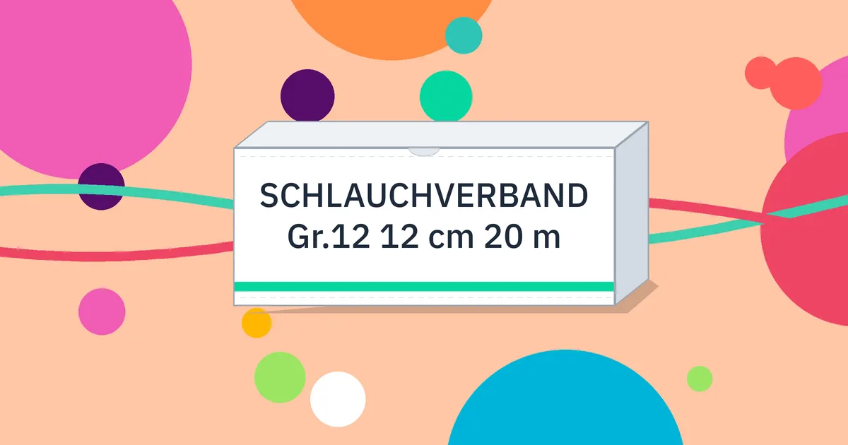 Symbolbild: Packung mit der Aufschrift SCHLAUCHVERBAND Gr.12 12 cm 20 m (PZN 14398294) – Verfügbarkeit und Bezug in Apotheken in Frankfurt am Main
