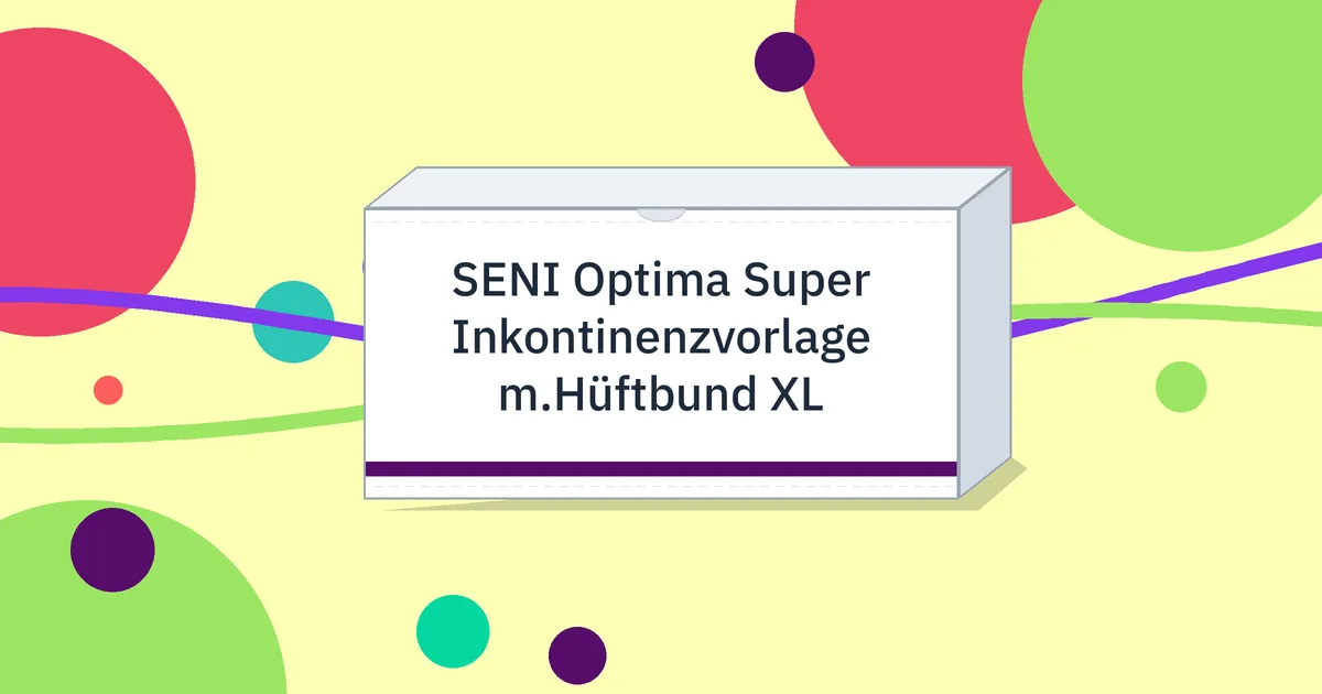 Symbolbild: Packung mit der Aufschrift SENI Optima Super Inkontinenzvorlage m.Hüftbund XL (PZN 14300013) – Verfügbarkeit und Bezug in Apotheken in Frankfurt am Main