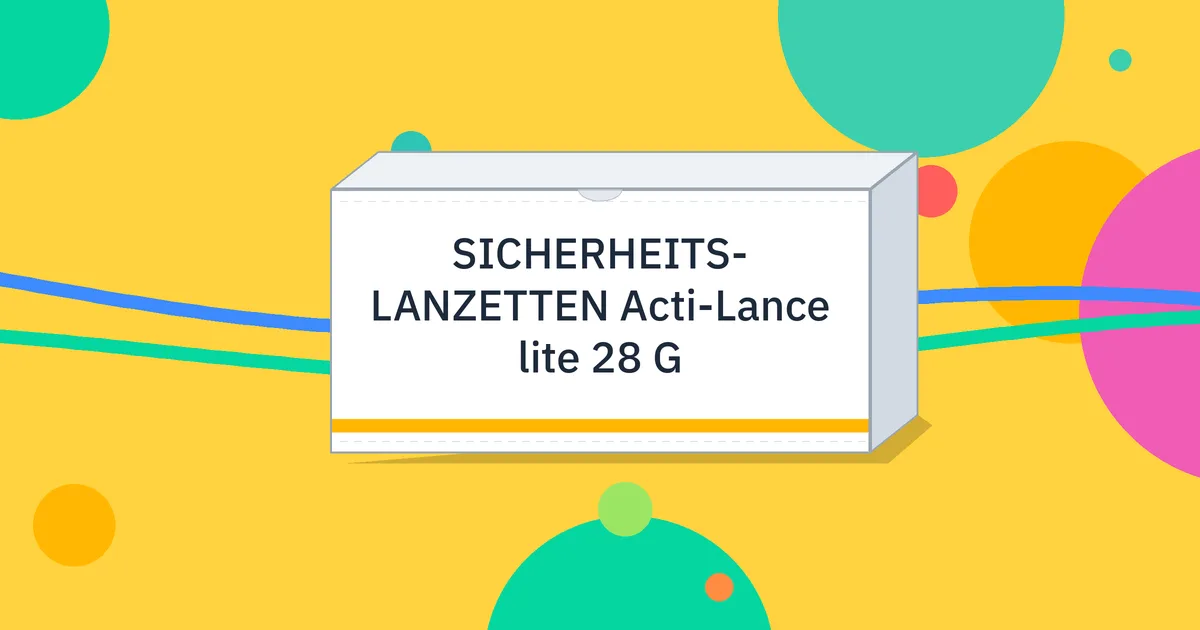 Symbolbild: Packung mit der Aufschrift SICHERHEITS-LANZETTEN Acti-Lance lite 28 G (PZN 19703721) – Verfügbarkeit und Bezug in Apotheken in Frankfurt am Main