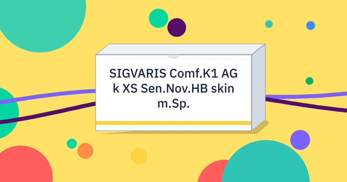 Symbolbild: Packung mit der Aufschrift SIGVARIS Comf.K1 AG k XS Sen.Nov.HB skin m.Sp. (PZN 17102555) – Verfügbarkeit und Bezug in Apotheken in Frankfurt am Main
