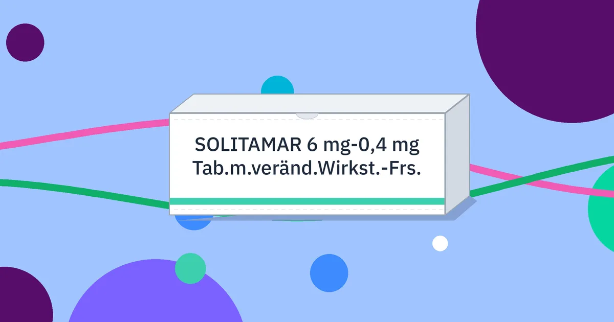 Symbolbild: Packung mit der Aufschrift SOLITAMAR 6 mg-0,4 mg Tab.m.veränd.Wirkst.-Frs. (PZN 20317733) – Verfügbarkeit und Bezug in Apotheken in Frankfurt am Main