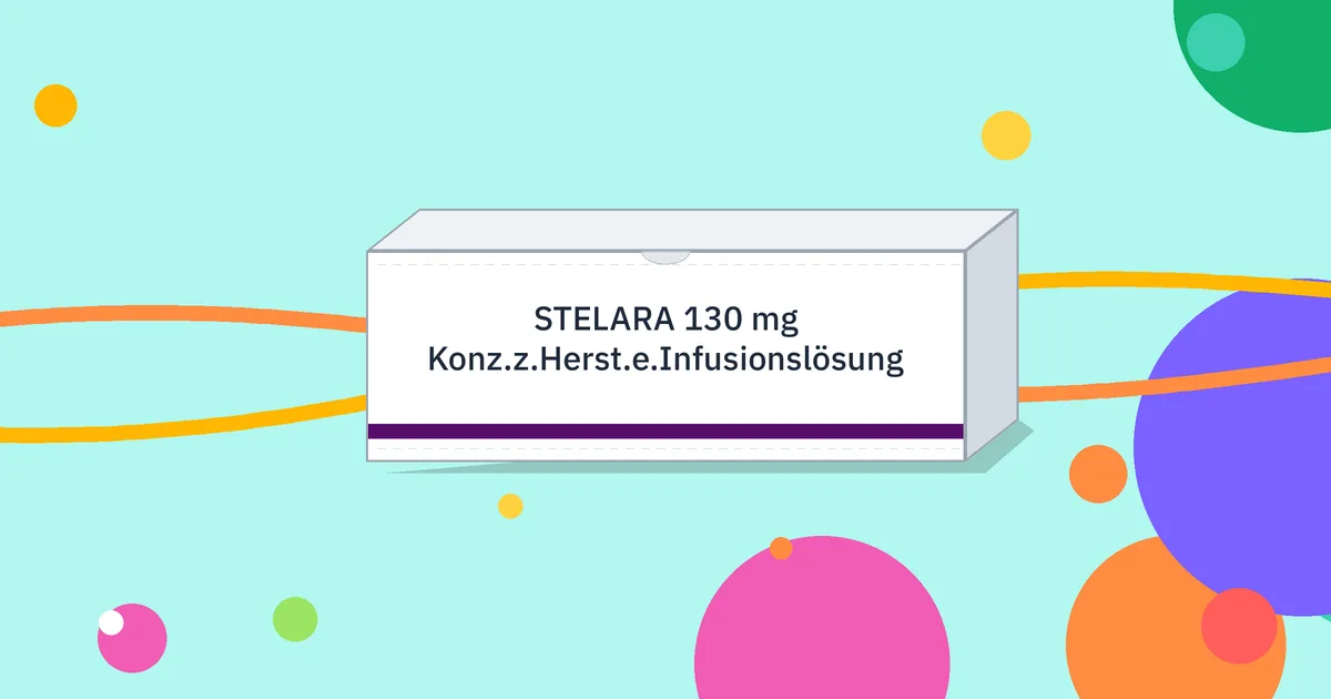 Symbolbild: Packung mit der Aufschrift STELARA 130 mg Konz.z.Herst.e.Infusionslösung (PZN 13154756) – Verfügbarkeit und Bezug in Apotheken in Frankfurt am Main
