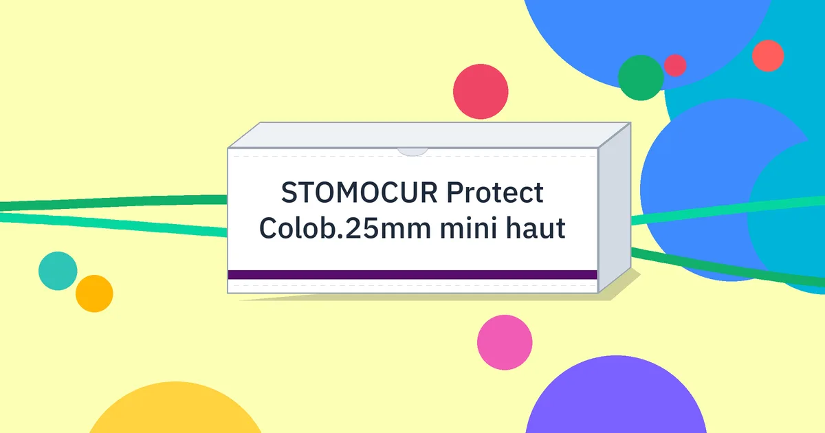 Symbolbild: Packung mit der Aufschrift STOMOCUR Protect Colob.25mm mini haut (PZN 00965312) – Verfügbarkeit und Bezug in Apotheken in Frankfurt am Main