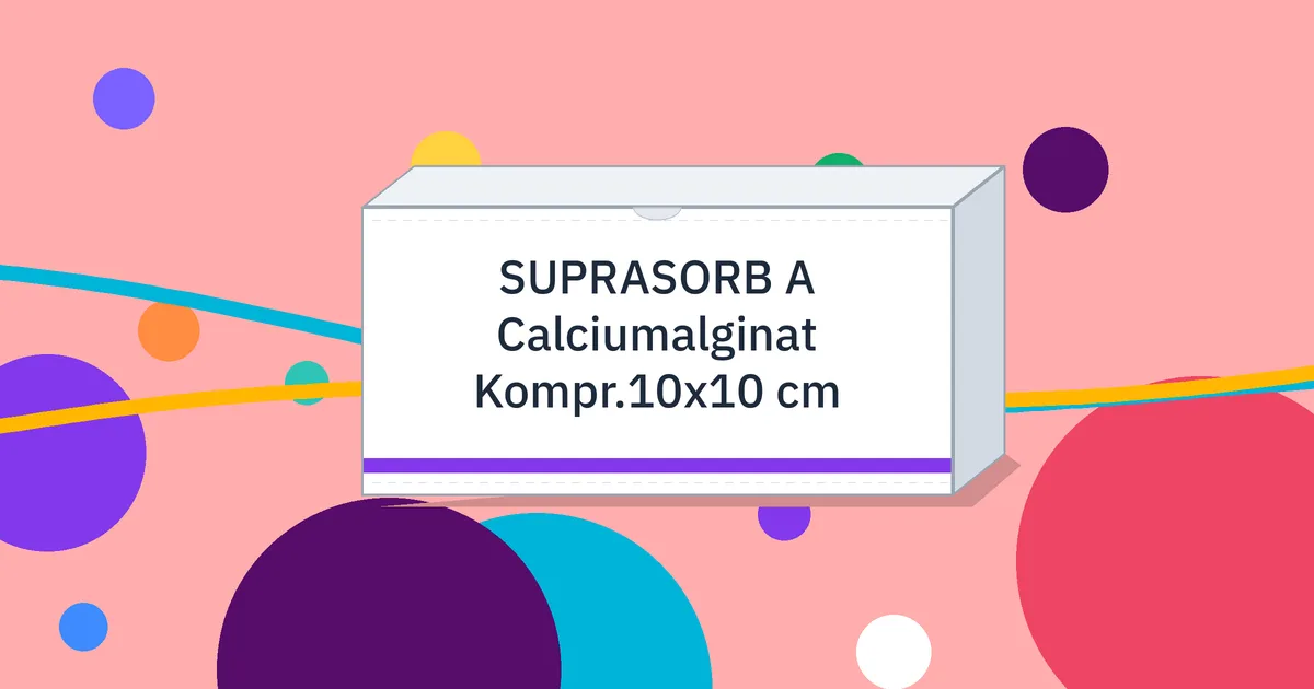 Symbolbild: Packung mit der Aufschrift SUPRASORB A Calciumalginat Kompr.10x10 cm (PZN 13345002) – Verfügbarkeit und Bezug in Apotheken in Frankfurt am Main