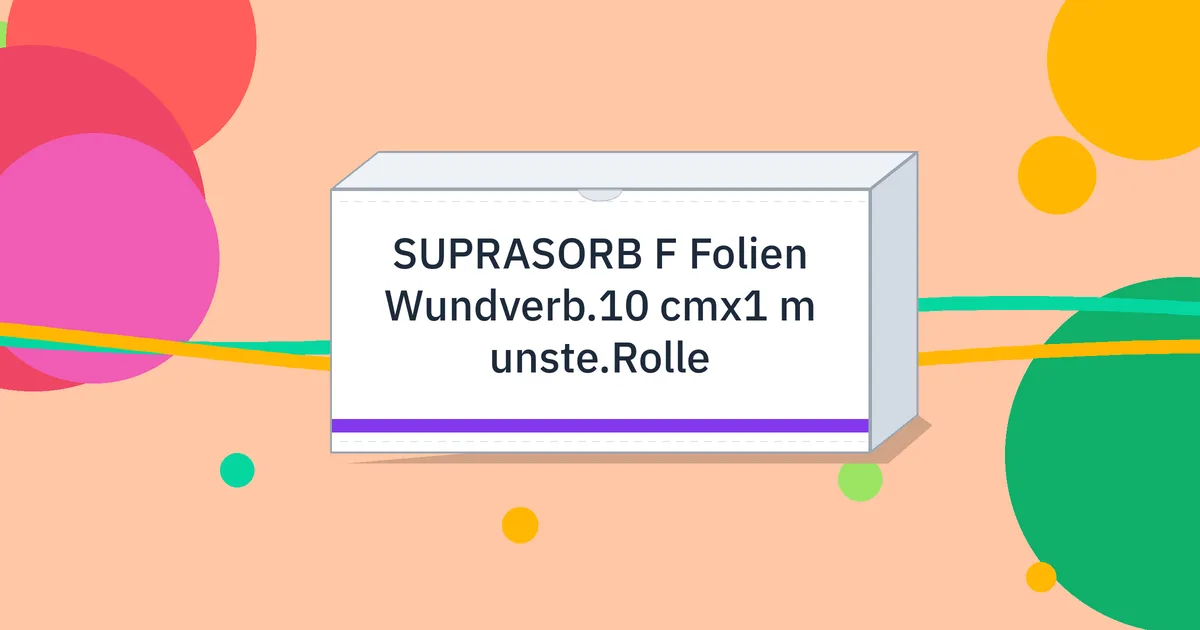 Symbolbild: Packung mit der Aufschrift SUPRASORB F Folien Wundverb.10 cmx1 m unste.Rolle (PZN 15587778) – Verfügbarkeit und Bezug in Apotheken in Frankfurt am Main