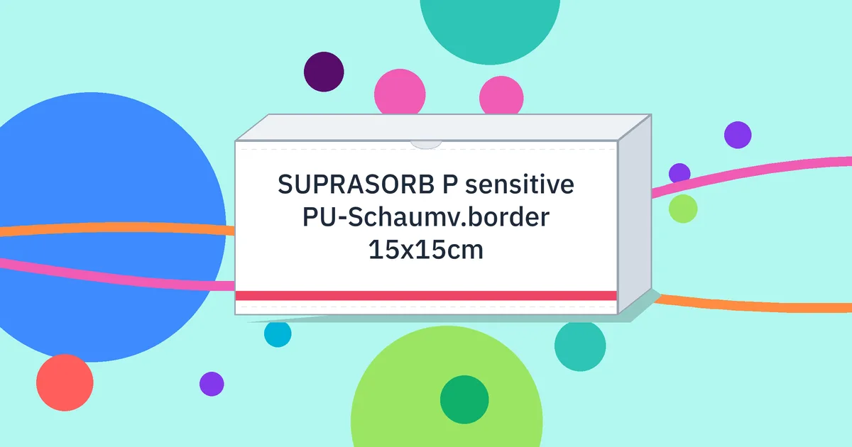 Symbolbild: Packung mit der Aufschrift SUPRASORB P sensitive PU-Schaumv.border 15x15cm (PZN 16259071) – Verfügbarkeit und Bezug in Apotheken in Frankfurt am Main