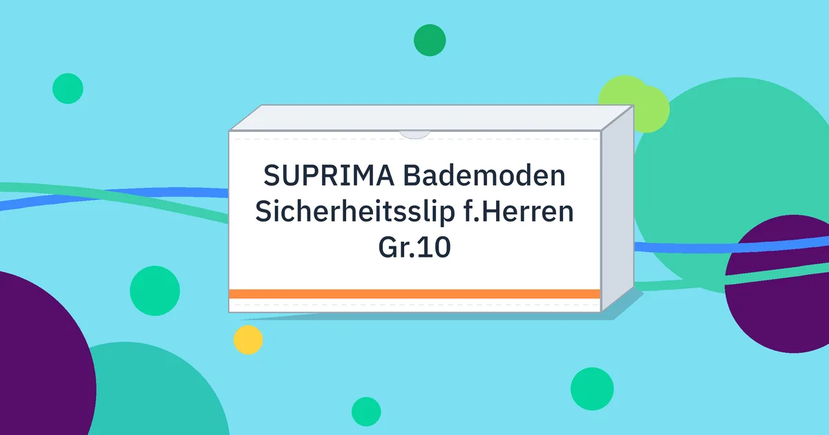 Symbolbild: Packung mit der Aufschrift SUPRIMA Bademoden Sicherheitsslip f.Herren Gr.10 (PZN 09222452) – Verfügbarkeit und Bezug in Apotheken in Frankfurt am Main