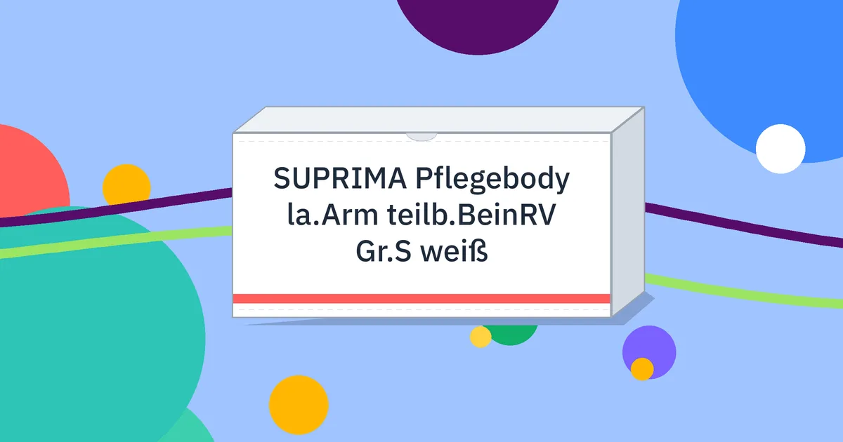 Symbolbild: Packung mit der Aufschrift SUPRIMA Pflegebody la.Arm teilb.BeinRV Gr.S weiß (PZN 09785534) – Verfügbarkeit und Bezug in Apotheken in Frankfurt am Main
