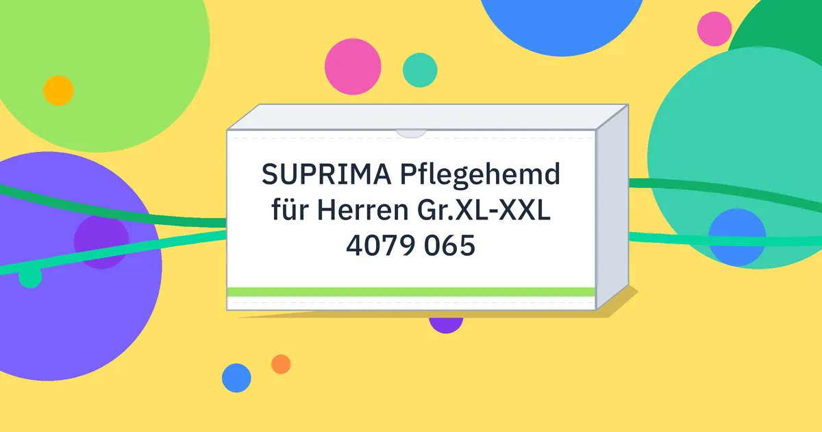 Symbolbild: Packung mit der Aufschrift SUPRIMA Pflegehemd für Herren Gr.XL-XXL 4079 065 (PZN 04438839) – Verfügbarkeit und Bezug in Apotheken in Frankfurt am Main