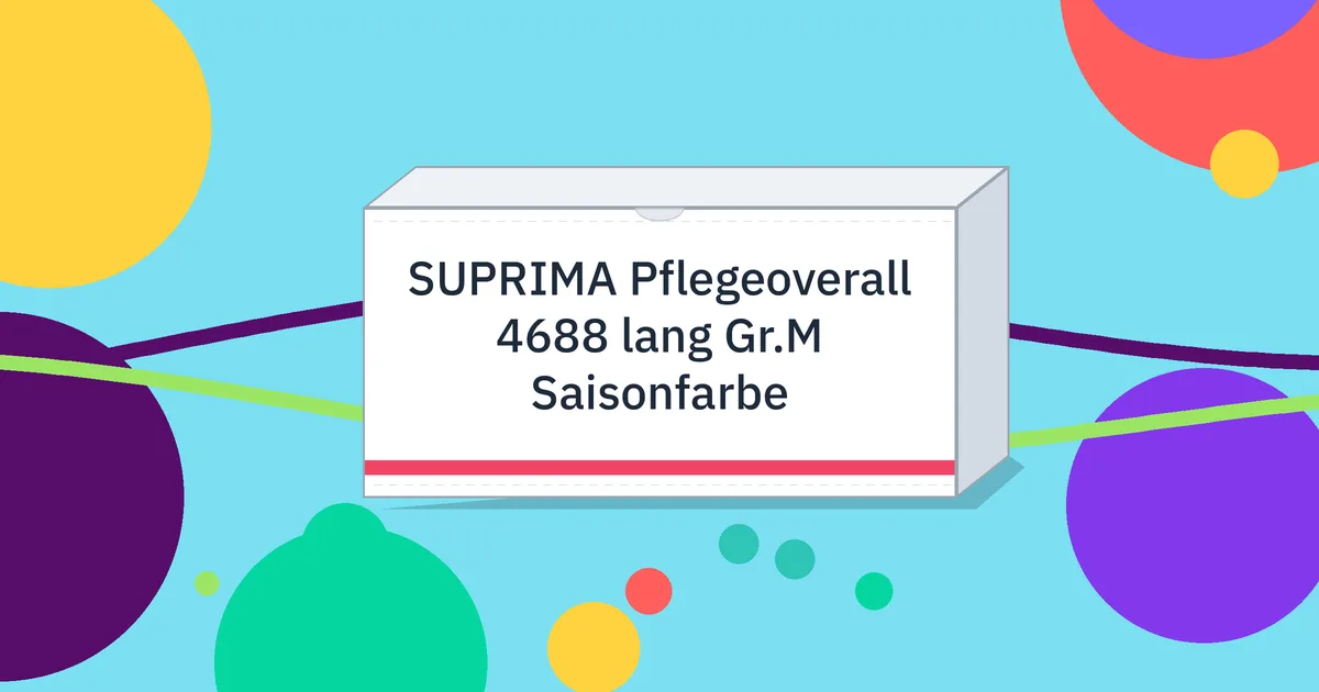 Symbolbild: Packung mit der Aufschrift SUPRIMA Pflegeoverall 4688 lang Gr.M Saisonfarbe (PZN 11660113) – Verfügbarkeit und Bezug in Apotheken in Frankfurt am Main