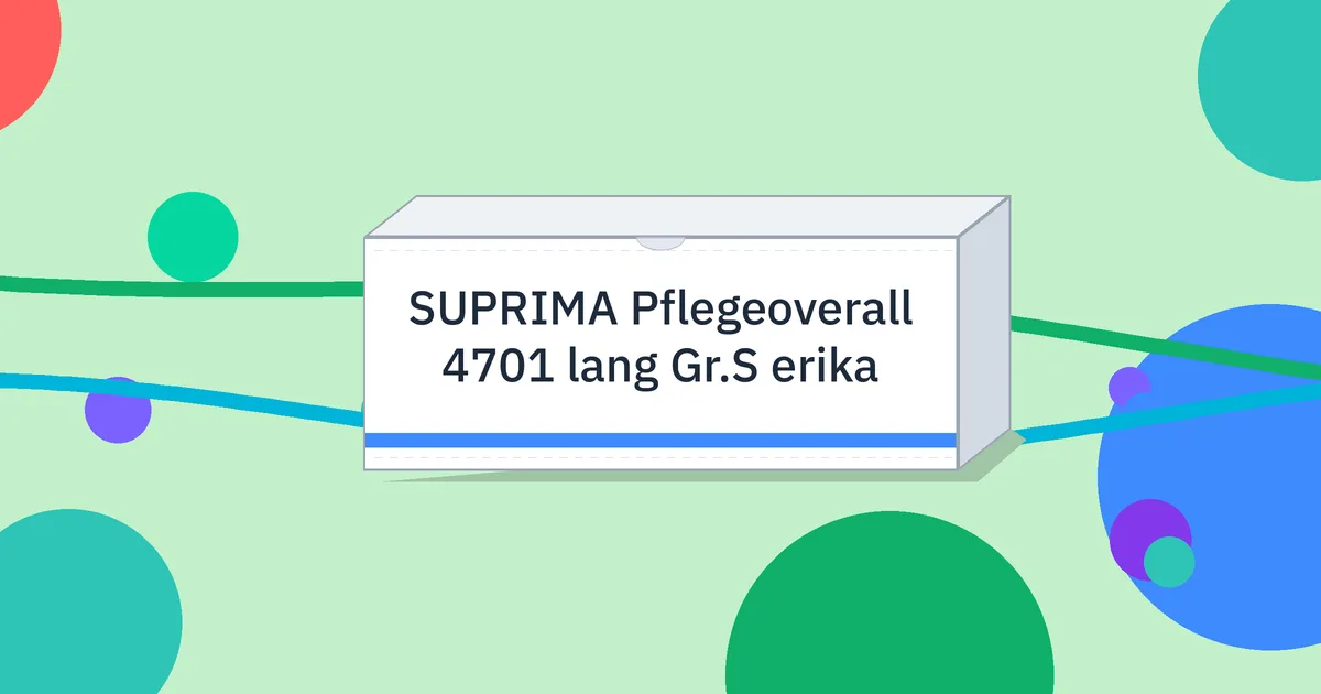 Symbolbild: Packung mit der Aufschrift SUPRIMA Pflegeoverall 4701 lang Gr.S erika (PZN 09376936) – Verfügbarkeit und Bezug in Apotheken in Frankfurt am Main