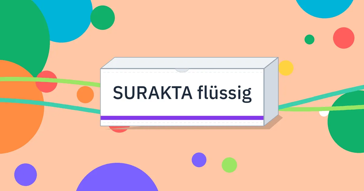 Symbolbild: Packung mit der Aufschrift SURAKTA flüssig (PZN 07226003) – Verfügbarkeit und Bezug in Apotheken in Frankfurt am Main