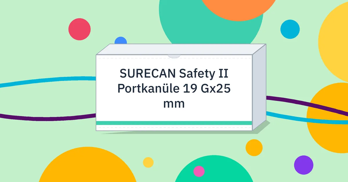 Symbolbild: Packung mit der Aufschrift SURECAN Safety II Portkanüle 19 Gx25 mm (PZN 20770148) – Verfügbarkeit und Bezug in Apotheken in Frankfurt am Main