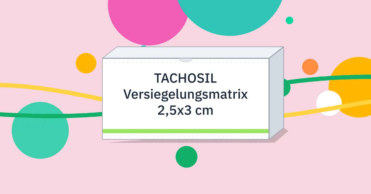 Symbolbild: Packung mit der Aufschrift TACHOSIL Versiegelungsmatrix 2,5x3 cm (PZN 03101204) – Verfügbarkeit und Bezug in Apotheken in Frankfurt am Main