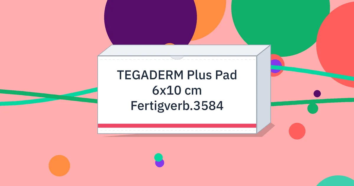 Symbolbild: Packung mit der Aufschrift TEGADERM Plus Pad 6x10 cm Fertigverb.3584 (PZN 13707333) – Verfügbarkeit und Bezug in Apotheken in Frankfurt am Main