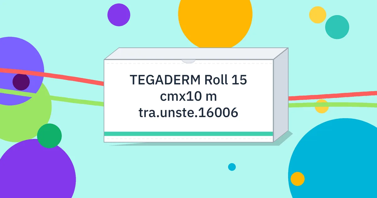 Symbolbild: Packung mit der Aufschrift TEGADERM Roll 15 cmx10 m tra.unste.16006 (PZN 11114793) – Verfügbarkeit und Bezug in Apotheken in Frankfurt am Main