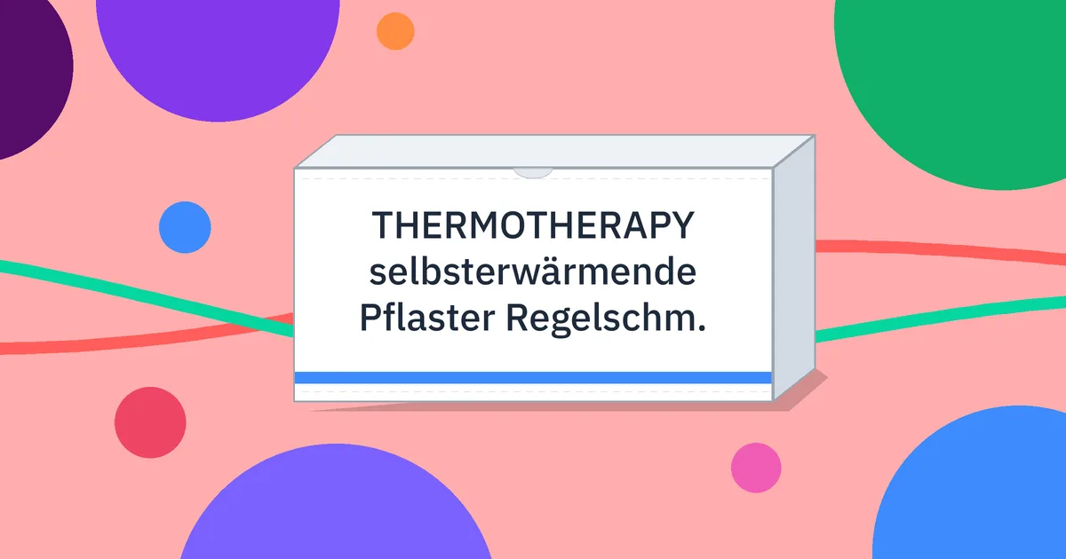 Symbolbild: Packung mit der Aufschrift THERMOTHERAPY selbsterwärmende Pflaster Regelschm. (PZN 13927856) – Verfügbarkeit und Bezug in Apotheken in Frankfurt am Main