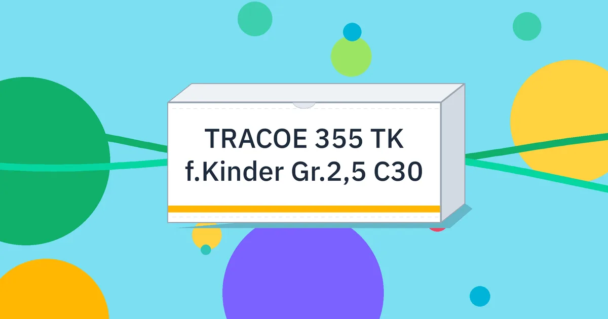 Symbolbild: Packung mit der Aufschrift TRACOE 355 TK f.Kinder Gr.2,5 C30 (PZN 11643735) – Verfügbarkeit und Bezug in Apotheken in Frankfurt am Main