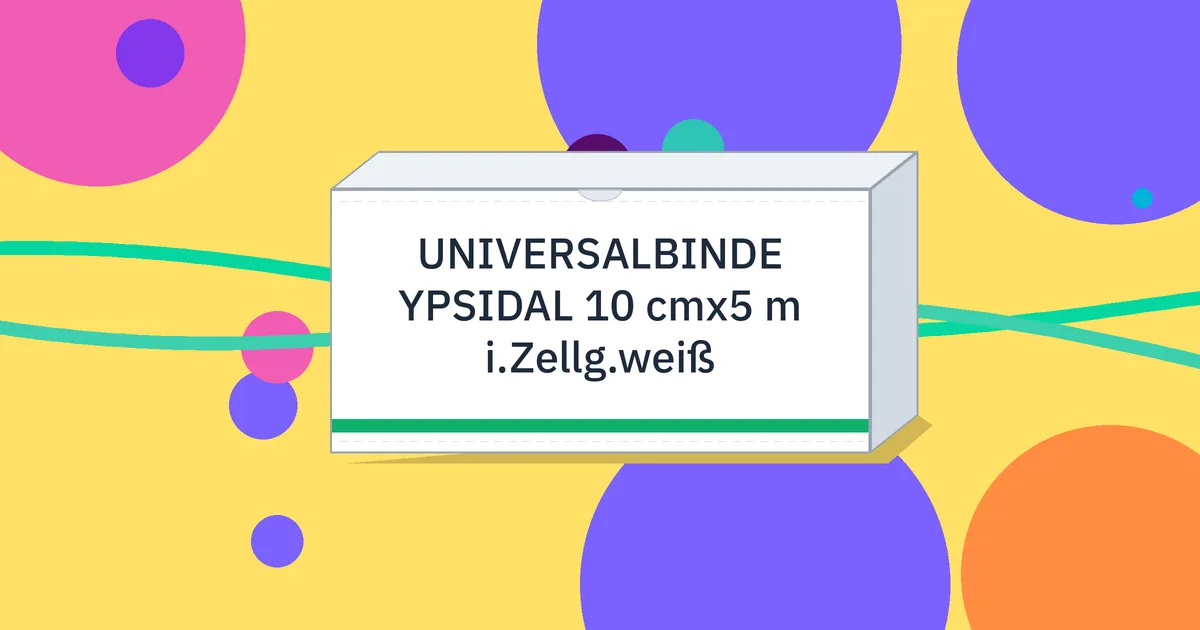Symbolbild: Packung mit der Aufschrift UNIVERSALBINDE YPSIDAL 10 cmx5 m i.Zellg.weiß (PZN 04473764) – Verfügbarkeit und Bezug in Apotheken in Frankfurt am Main