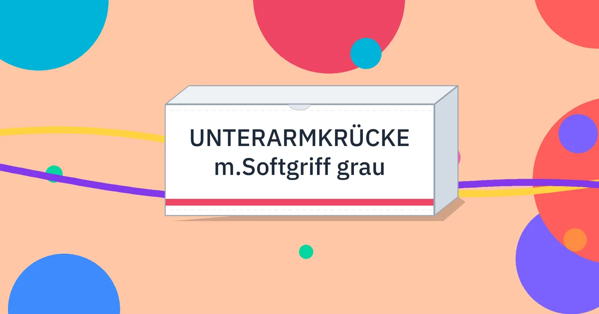 Symbolbild: Packung mit der Aufschrift UNTERARMKRÜCKE m.Softgriff grau (PZN 00156535) – Verfügbarkeit und Bezug in Apotheken in Frankfurt am Main