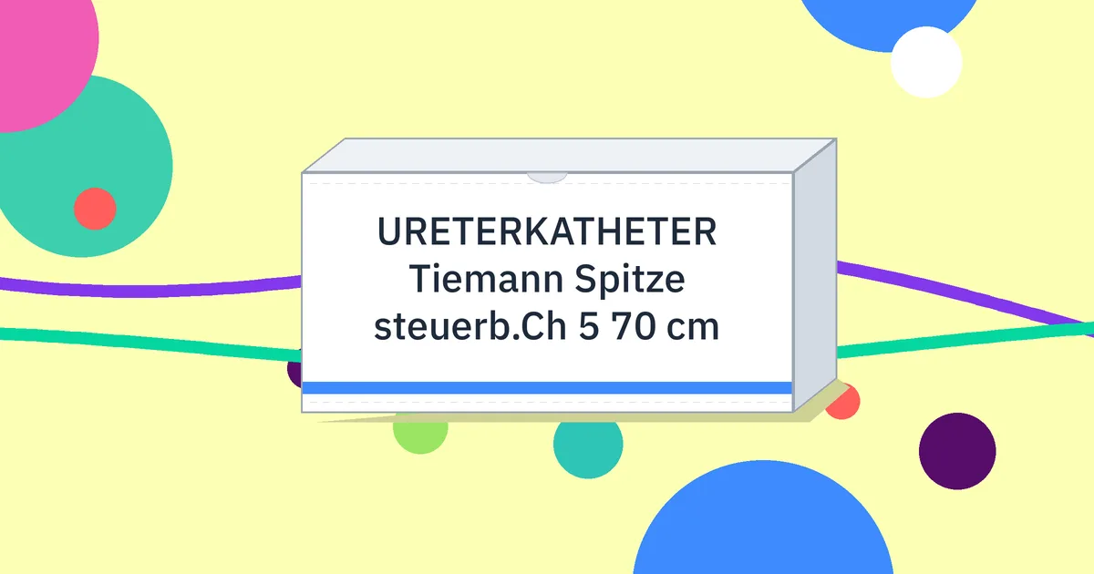 Symbolbild: Packung mit der Aufschrift URETERKATHETER Tiemann Spitze steuerb.Ch 5 70 cm (PZN 00446345) – Verfügbarkeit und Bezug in Apotheken in Frankfurt am Main