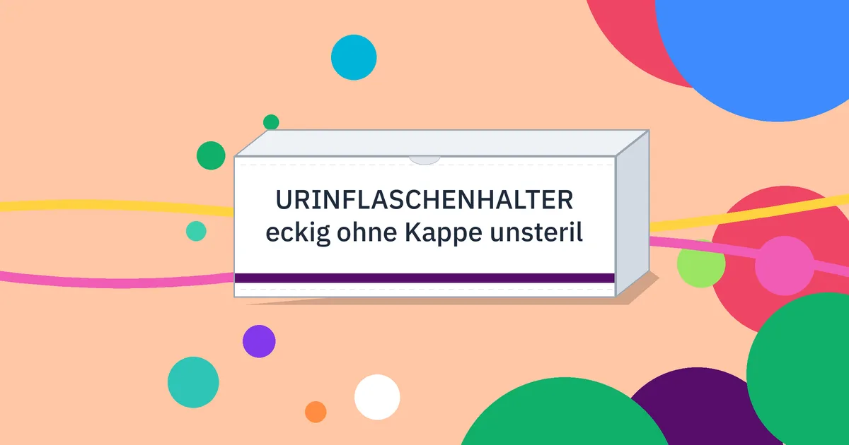 Symbolbild: Packung mit der Aufschrift URINFLASCHENHALTER eckig ohne Kappe unsteril (PZN 12375099) – Verfügbarkeit und Bezug in Apotheken in Frankfurt am Main