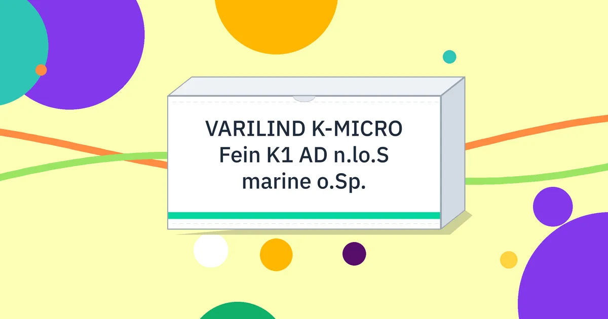 Symbolbild: Packung mit der Aufschrift VARILIND K-MICRO Fein K1 AD n.lo.S marine o.Sp. (PZN 20557561) – Verfügbarkeit und Bezug in Apotheken in Frankfurt am Main