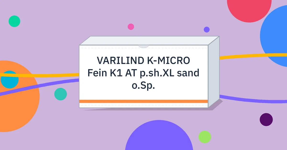 Symbolbild: Packung mit der Aufschrift VARILIND K-MICRO Fein K1 AT p.sh.XL sand o.Sp. (PZN 20551860) – Verfügbarkeit und Bezug in Apotheken in Frankfurt am Main