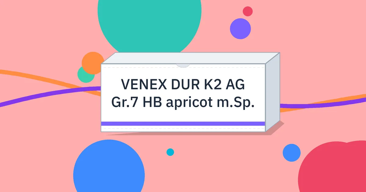 Symbolbild: Packung mit der Aufschrift VENEX DUR K2 AG Gr.7 HB apricot m.Sp. (PZN 03218780) – Verfügbarkeit und Bezug in Apotheken in Frankfurt am Main
