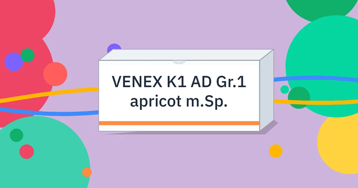 Symbolbild: Packung mit der Aufschrift VENEX K1 AD Gr.1 apricot m.Sp. (PZN 03183780) – Verfügbarkeit und Bezug in Apotheken in Frankfurt am Main