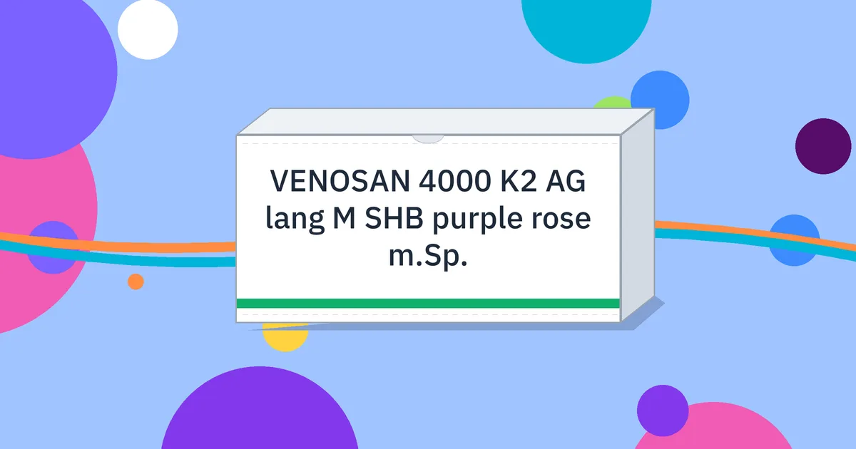Symbolbild: Packung mit der Aufschrift VENOSAN 4000 K2 AG lang M SHB purple rose m.Sp. (PZN 18847889) – Verfügbarkeit und Bezug in Apotheken in Frankfurt am Main