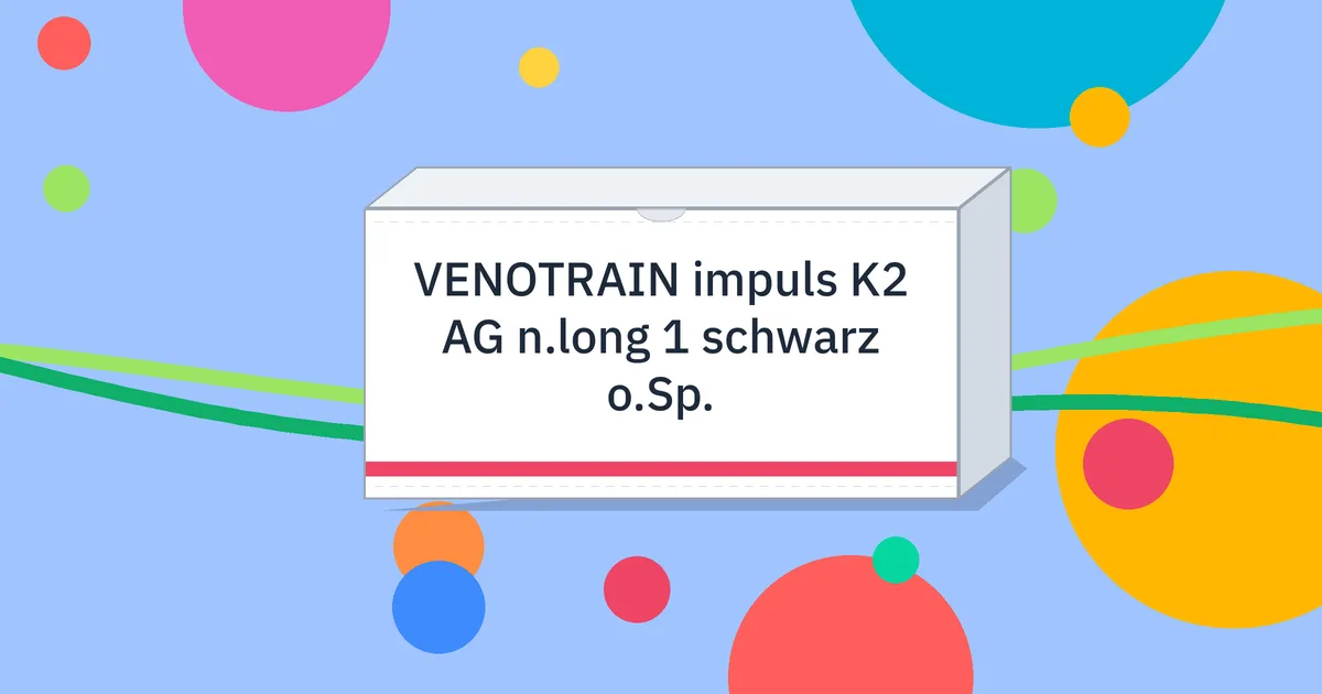 Symbolbild: Packung mit der Aufschrift VENOTRAIN impuls K2 AG n.long 1 schwarz o.Sp. (PZN 00496202) – Verfügbarkeit und Bezug in Apotheken in Frankfurt am Main