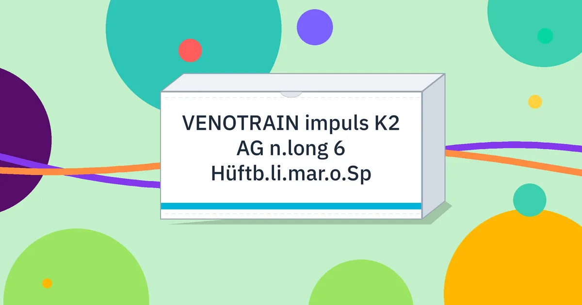 Symbolbild: Packung mit der Aufschrift VENOTRAIN impuls K2 AG n.long 6 Hüftb.li.mar.o.Sp (PZN 15219141) – Verfügbarkeit und Bezug in Apotheken in Frankfurt am Main