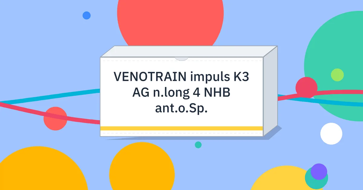 Symbolbild: Packung mit der Aufschrift VENOTRAIN impuls K3 AG n.long 4 NHB ant.o.Sp. (PZN 15216183) – Verfügbarkeit und Bezug in Apotheken in Frankfurt am Main