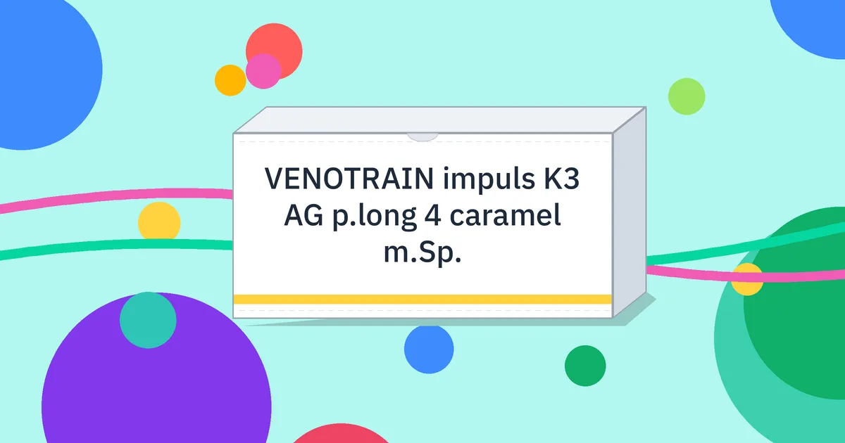 Symbolbild: Packung mit der Aufschrift VENOTRAIN impuls K3 AG p.long 4 caramel m.Sp. (PZN 00496745) – Verfügbarkeit und Bezug in Apotheken in Frankfurt am Main