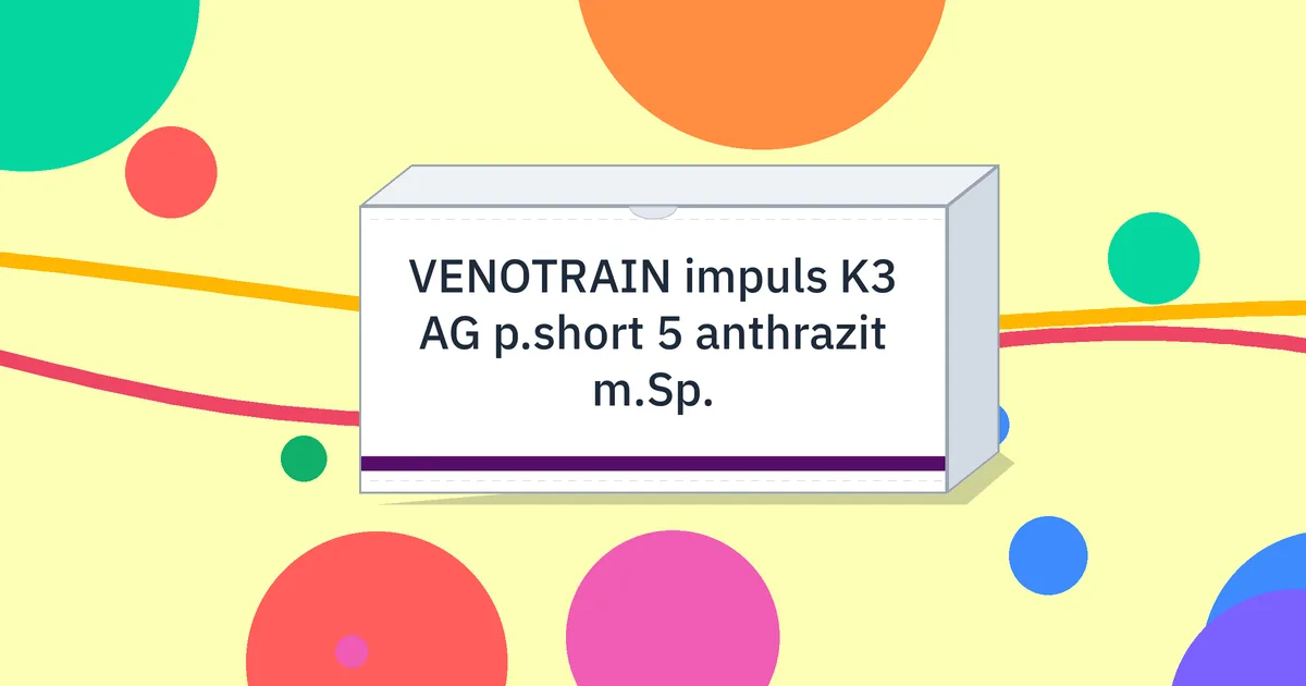 Symbolbild: Packung mit der Aufschrift VENOTRAIN impuls K3 AG p.short 5 anthrazit m.Sp. (PZN 15213606) – Verfügbarkeit und Bezug in Apotheken in Frankfurt am Main