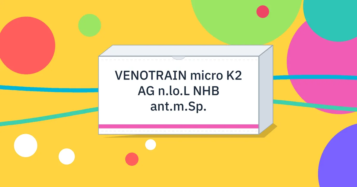 Symbolbild: Packung mit der Aufschrift VENOTRAIN micro K2 AG n.lo.L NHB ant.m.Sp. (PZN 11064055) – Verfügbarkeit und Bezug in Apotheken in Frankfurt am Main