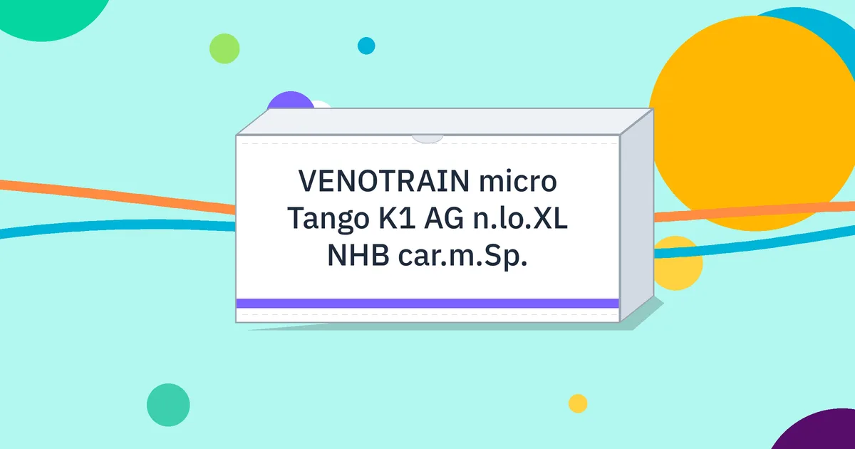 Symbolbild: Packung mit der Aufschrift VENOTRAIN micro Tango K1 AG n.lo.XL NHB car.m.Sp. (PZN 17763794) – Verfügbarkeit und Bezug in Apotheken in Frankfurt am Main