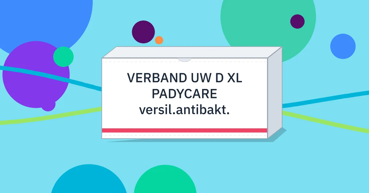 Symbolbild: Packung mit der Aufschrift VERBAND UW D XL PADYCARE versil.antibakt. (PZN 10939184) – Verfügbarkeit und Bezug in Apotheken in Frankfurt am Main