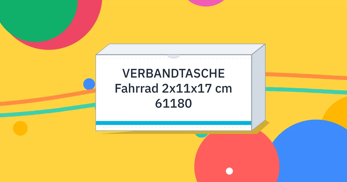 Symbolbild: Packung mit der Aufschrift VERBANDTASCHE Fahrrad 2x11x17 cm 61180 (PZN 04807998) – Verfügbarkeit und Bezug in Apotheken in Frankfurt am Main
