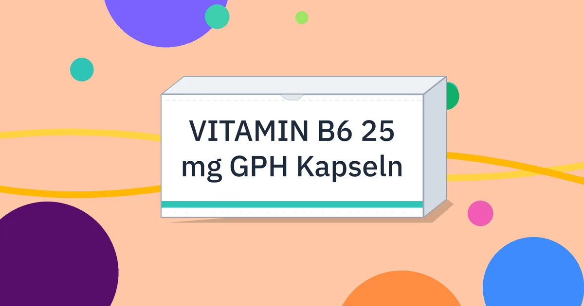 Symbolbild: Packung mit der Aufschrift VITAMIN B6 25 mg GPH Kapseln (PZN 14364734) – Verfügbarkeit und Bezug in Apotheken in Frankfurt am Main