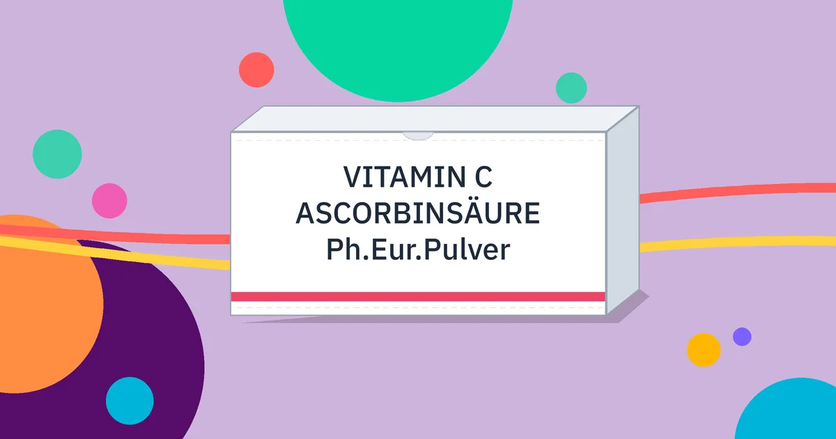 Symbolbild: Packung mit der Aufschrift VITAMIN C ASCORBINSÄURE Ph.Eur.Pulver (PZN 16835876) – Verfügbarkeit und Bezug in Apotheken in Frankfurt am Main